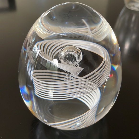 Steuben | Art | Signed Steuben White Swirl Tear Drop Glass Paperweight ...